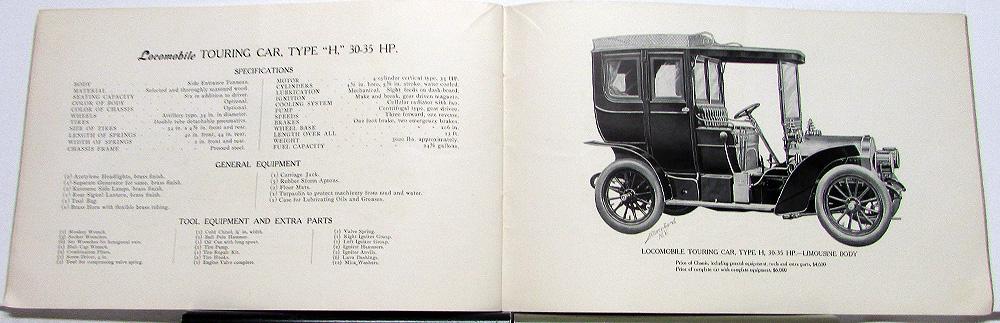 1905 Locomobile Gasolene Touring Cars Type D E F H Prestige Sales ...