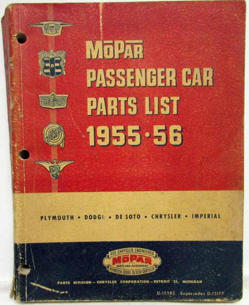 1955-1956 MOPAR Parts List for Plymouth Dodge DeSoto Chrysler Imperial