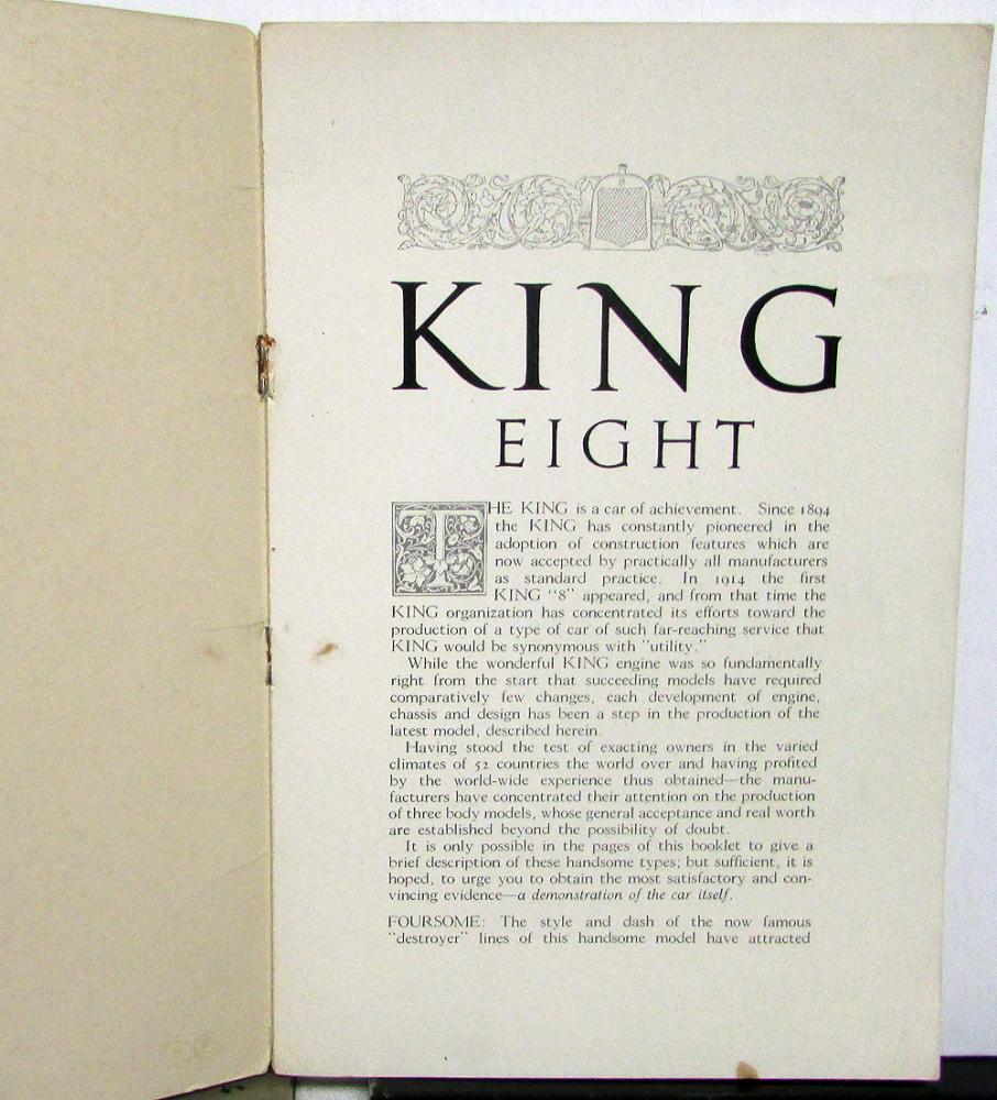 1919 King Eight Automobile Dealer Sales Brochure Features ...