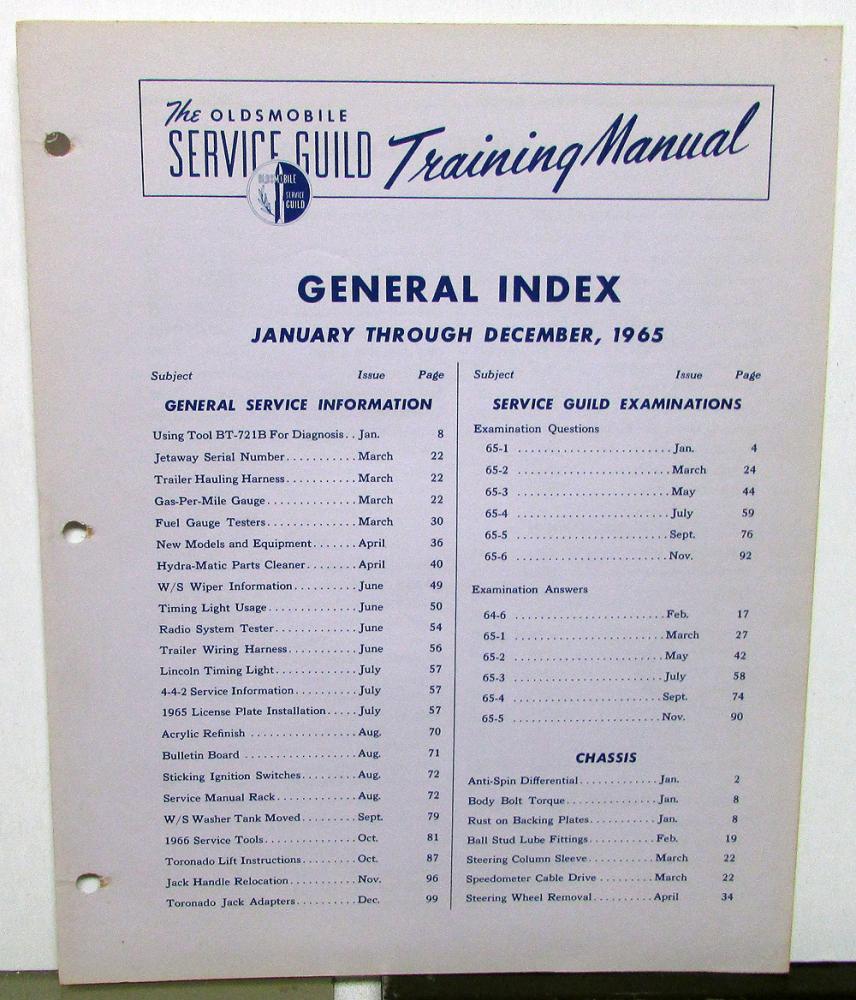1965 Set Of 12 Oldsmobile Service Guild Training Manual Monthly ...