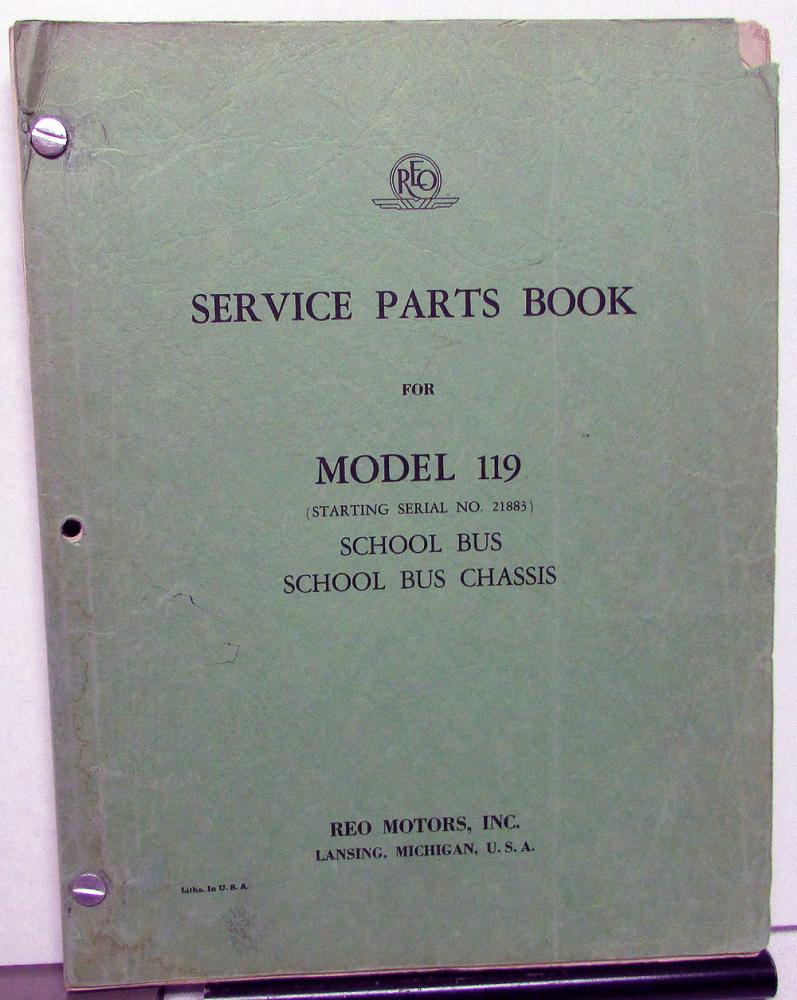 1940-1941 REO Trucks Dealer Service Parts Book Catalog Model 119 School Bus