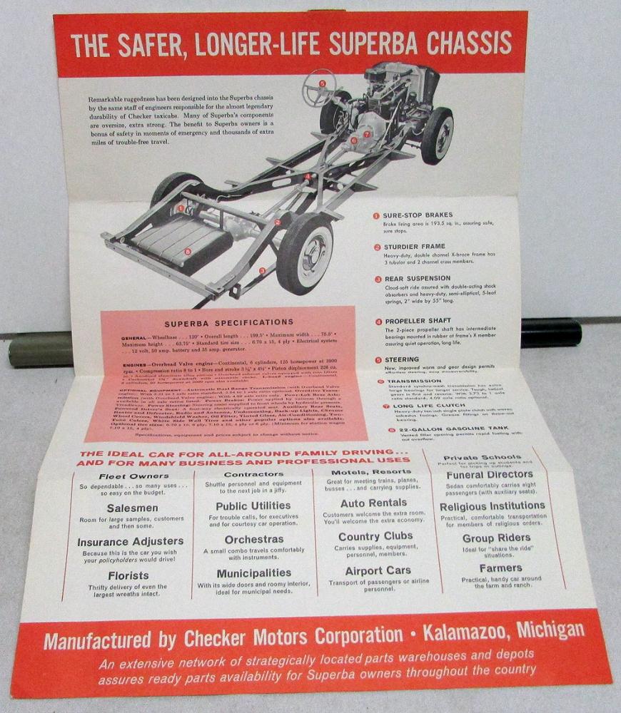 1961 Checker Superba Models Dealer Sales Brochure Mailer 4 Door Sedan Wagon