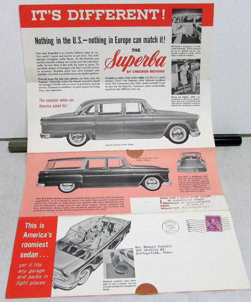 1961 Checker Superba Models Dealer Sales Brochure Mailer 4 Door Sedan Wagon