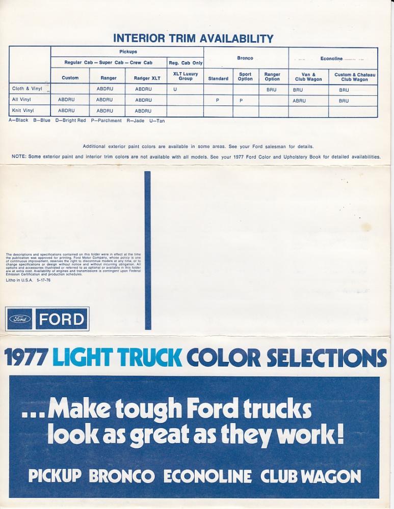 1977 Ford Light Truck Exterior Colors Paint Chips Folder Pickup Bronco ...