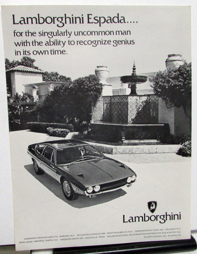 Lamborghini Espada Dealer Sales Sheet Flyer Handout Brochure