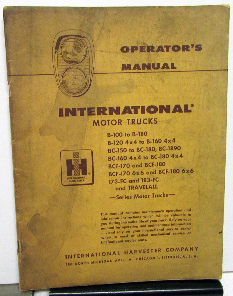 1959 International Truck Owners Operators Manual B100 BC150 BCF170 ...
