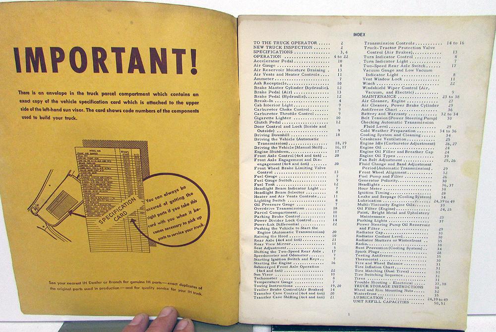 1959 International Truck Owners Operators Manual B100 BC150 BCF170 ...