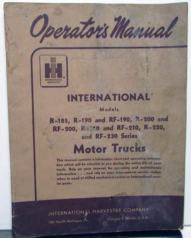 1956 International Truck Owners Operators Manual R185 RF190 R200 RF210 ...
