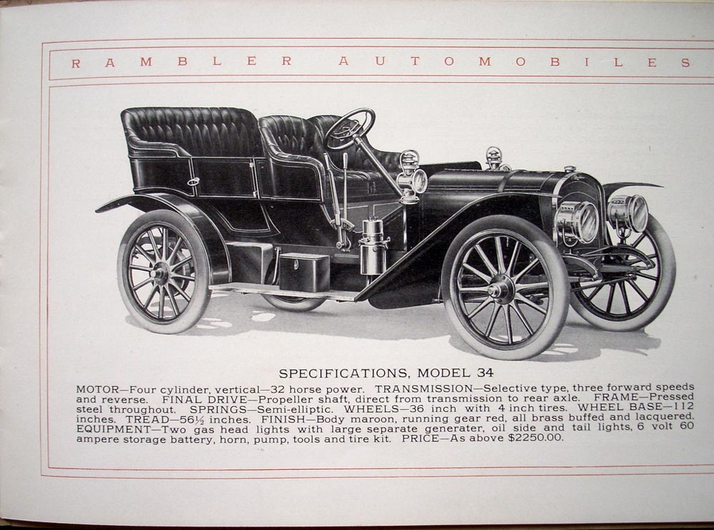 1908 Rambler Automobiles Models 31 34 Dealer Advance Sales Brochure ...