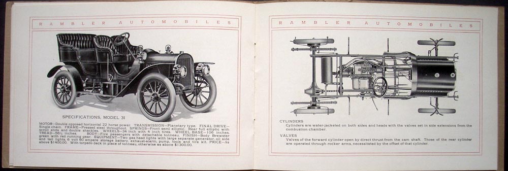 1908 Rambler Automobiles Models 31 34 Dealer Advance Sales Brochure ...
