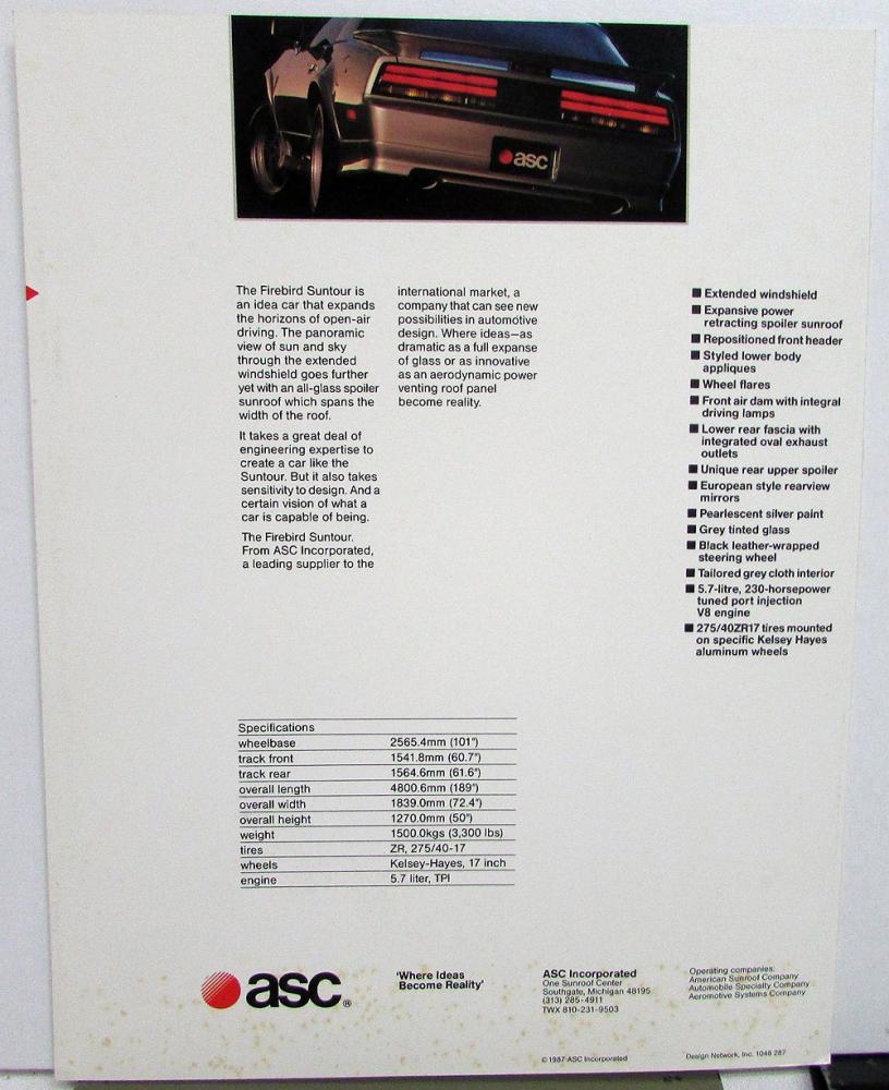 1987 Firebird Suntour Custom Pontiac Firebird ASC American Sunroof Co ...