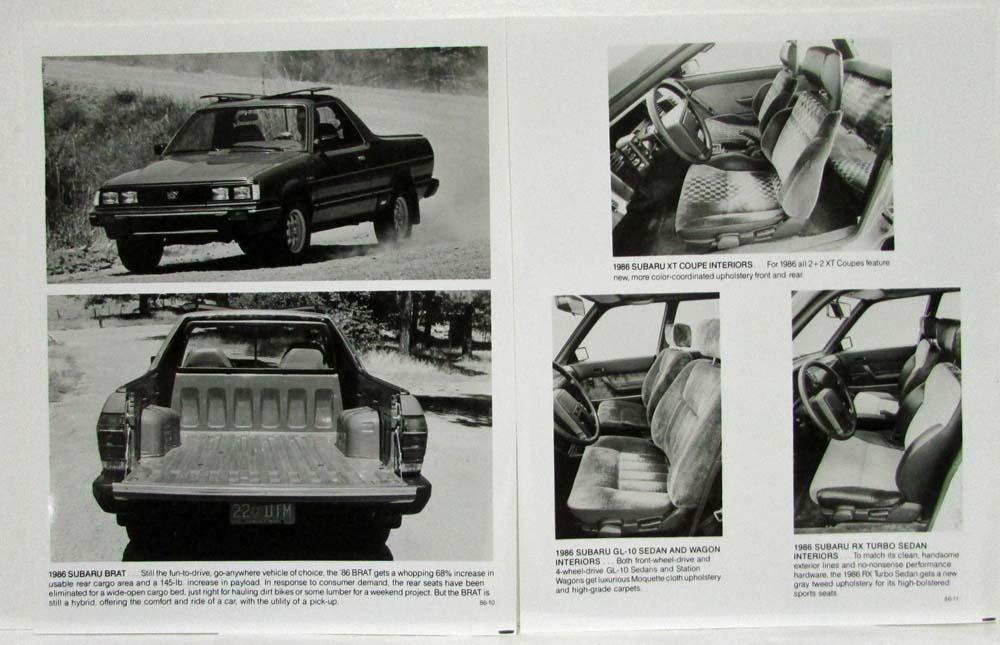1986 Subaru Press Kit - XT GL DL RX Standard Hatchback Turbo Wagon Brat