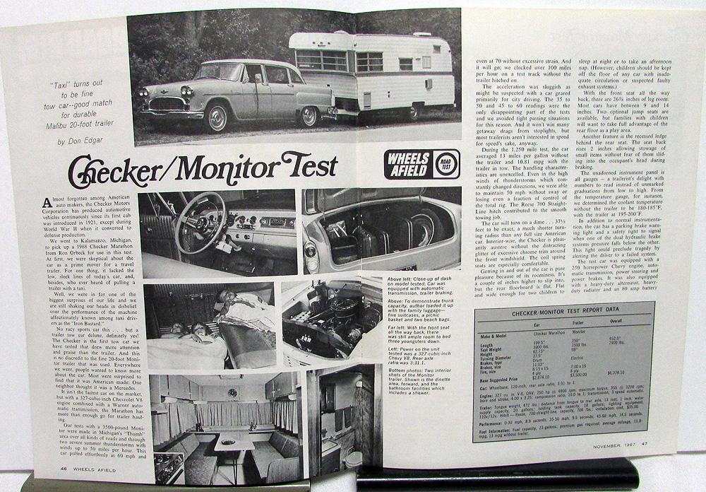 1967 Checker Monitor Test Article Wheels Afield Mag Reprint Brochure ...