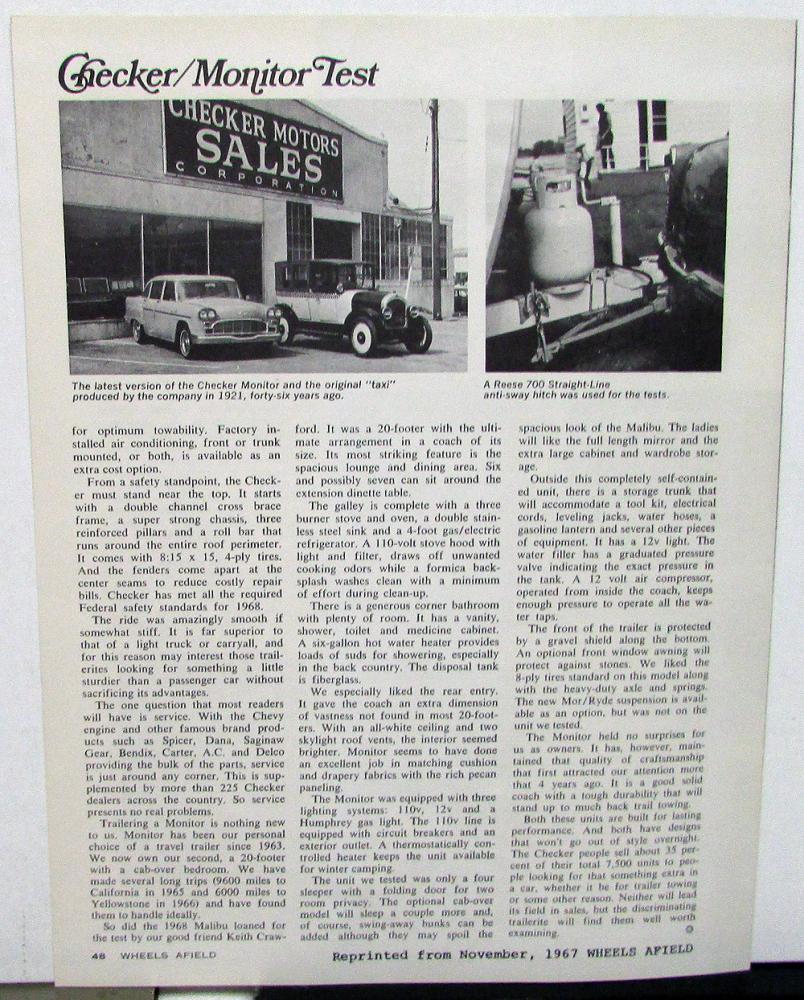 1967 Checker Monitor Test Article Wheels Afield Mag Reprint Brochure ...