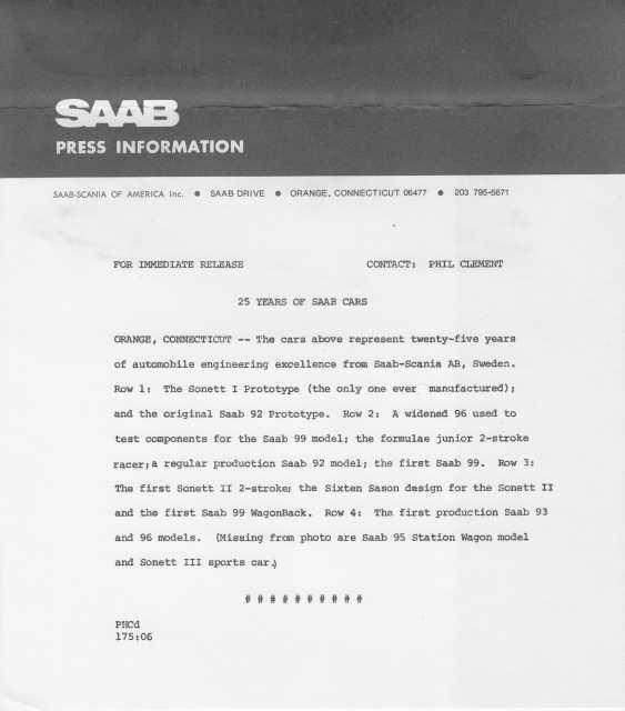 1975 Saab Press Photo and Release 0041 - Sonett 92 93 96 99 Formula Junior