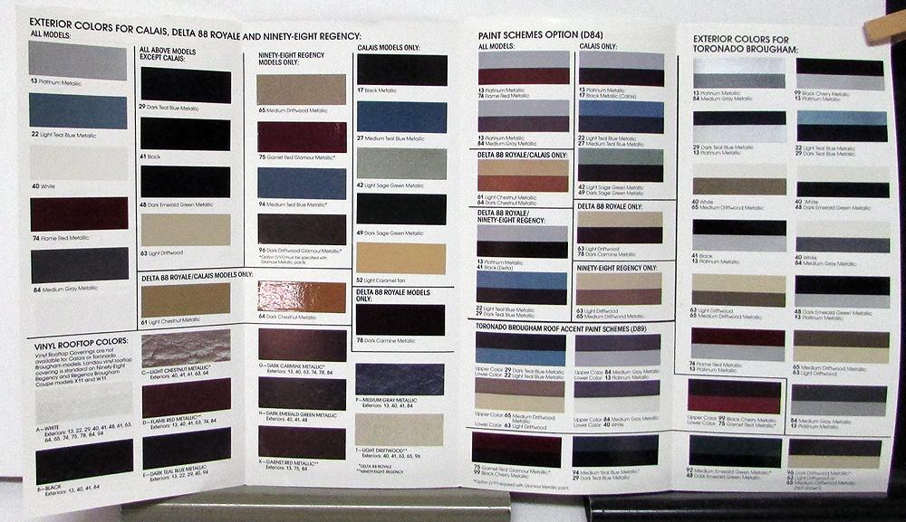 1986 Oldsmobile Color Chip &Fabric Sales Folder & Ext/Int Color ...