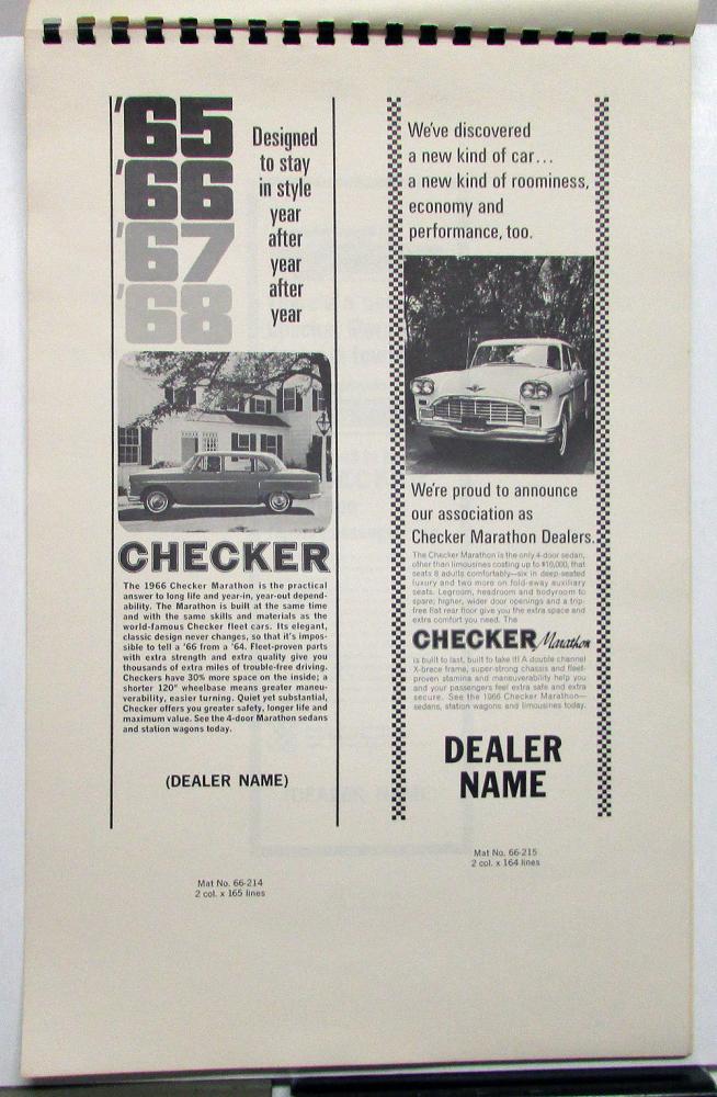 1966 Checker Marathon Dealer Advertising Merchandising Guide No 7 Car ...