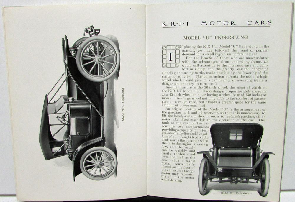 1912 KRIT Motor Cars Sales Booklet Pre 1916 Brass Era Original