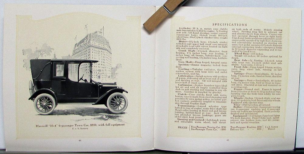 1914 1915 Maxwell Factory Facility Model 25 Specs Illus Sales Bk Pre ...