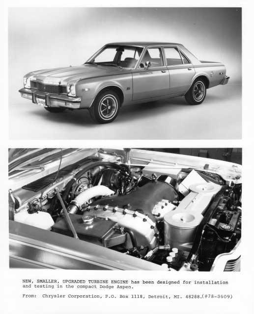 1976 Dodge Aspen Gas Turbine Engine Concept Press Photo 0123