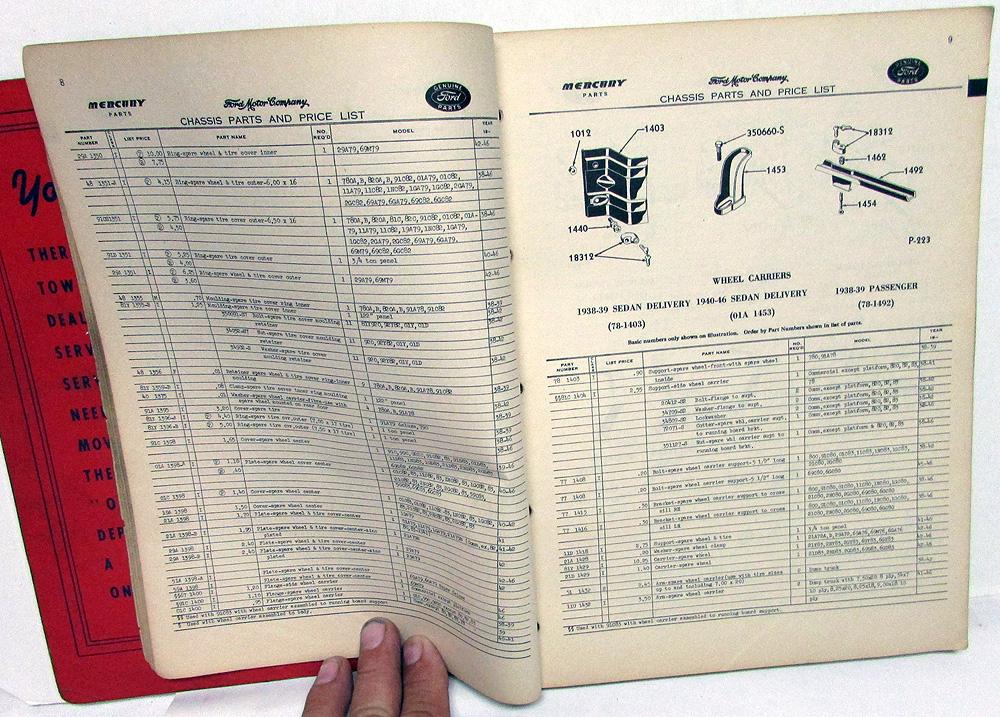 1938 - 1946 Ford Mercury Car Truck Parts and Accessories Catalog Book ...