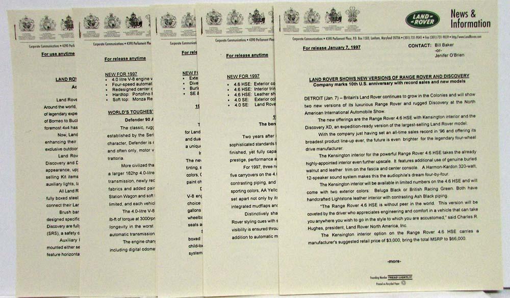 1997 Land Rover Press Kit - Range Rover Discovery Defender