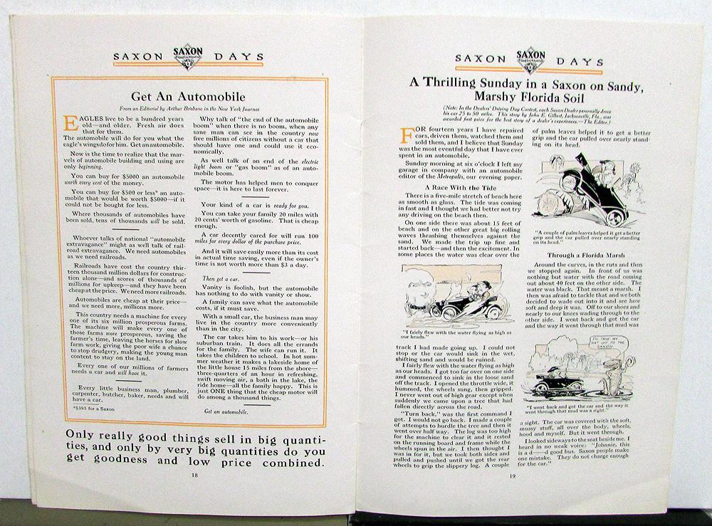 1916 Saxon Days Dealer Sales Brochure Booklet Six Roadster Delivery ...