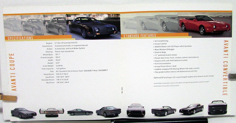 2004 Avanti Coupe Convertible Studebaker XUV Dealer Sales Brochure ...