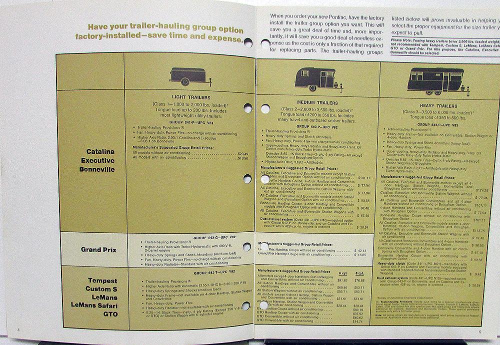 1969 Pontiac Trailer Towing Sales Brochure GTO Grand Prix LeMans Safari ...