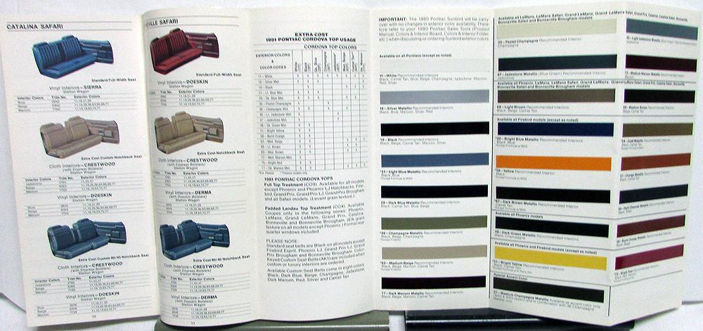 1981 Pontiac Dealer Colors & Interiors Brochure Firebird Trans Am Grand ...