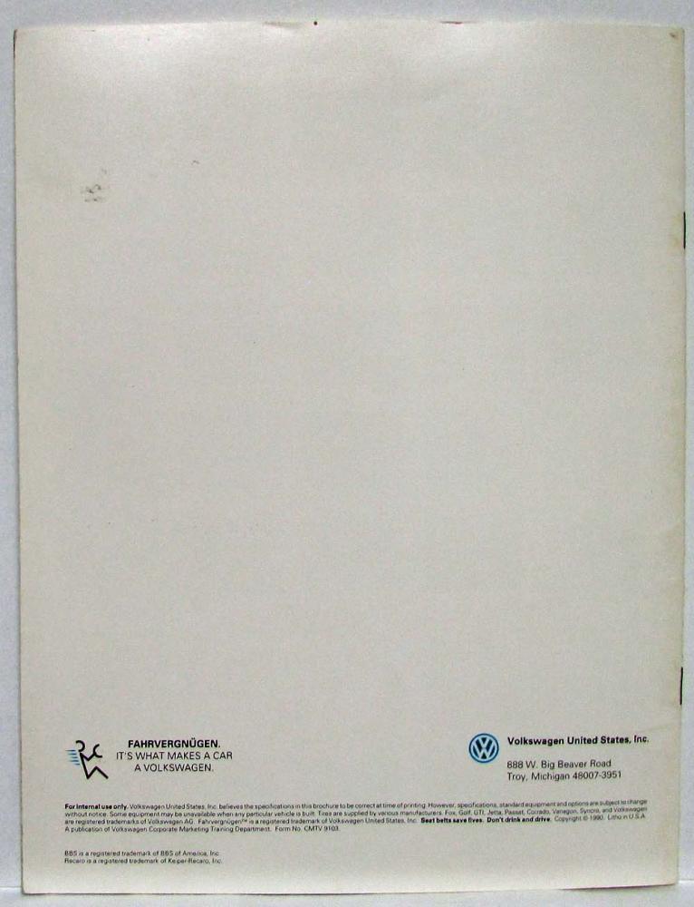 1991 Volkswagen VW Sales Training Information Product Guide