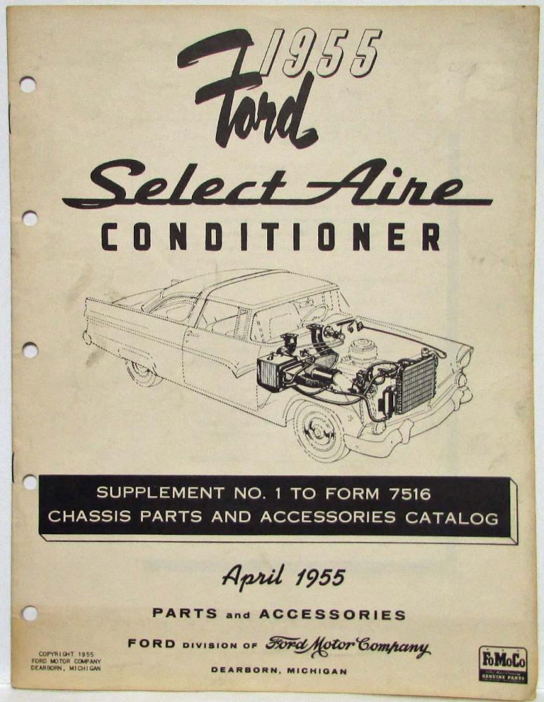 1955 Ford SelectAire Air Conditioner Parts List Supplement - A/C