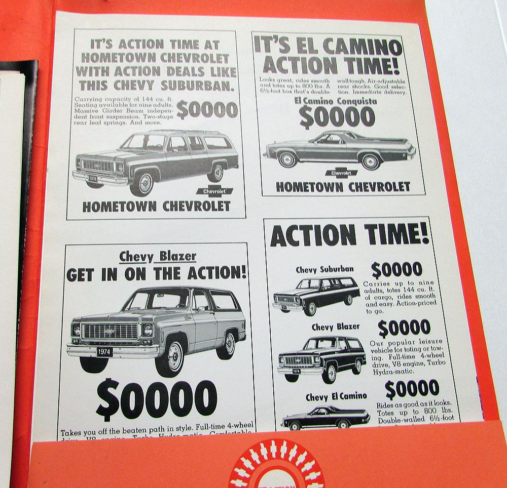 May 1974 Chevrolet Truck Dealer Traction Sales Program Folder Ads Brochure