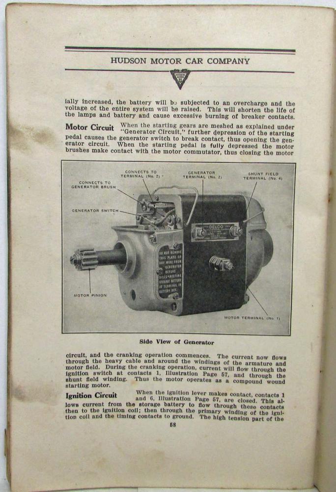 1928 Hudson Super-Six Model O Owners Manual Instruction Book