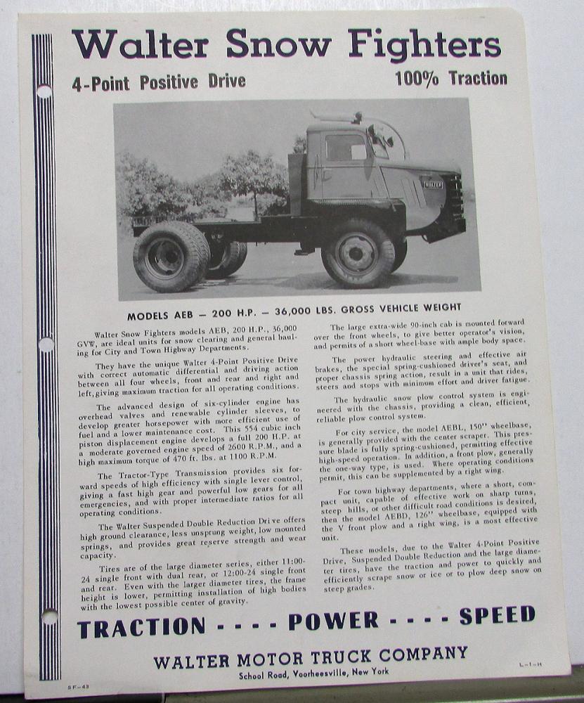 Early 1960s Walter Motor Truck Dealer Data Sheet Snow Fighters Model ...