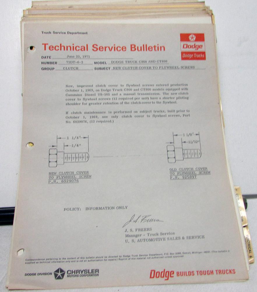 1969-1972 Dodge Trucks Dealer Technical Service Bulletins Set Organized ...