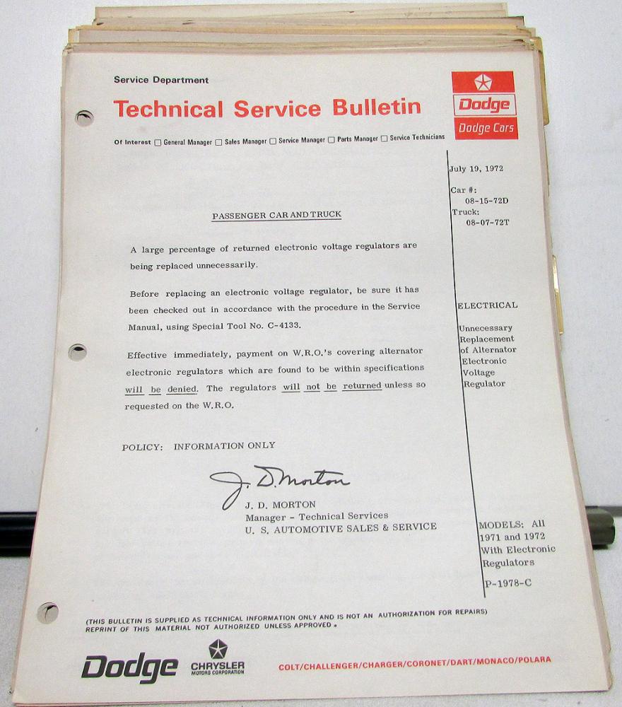 1969-1972 Dodge Trucks Dealer Technical Service Bulletins Set Organized ...