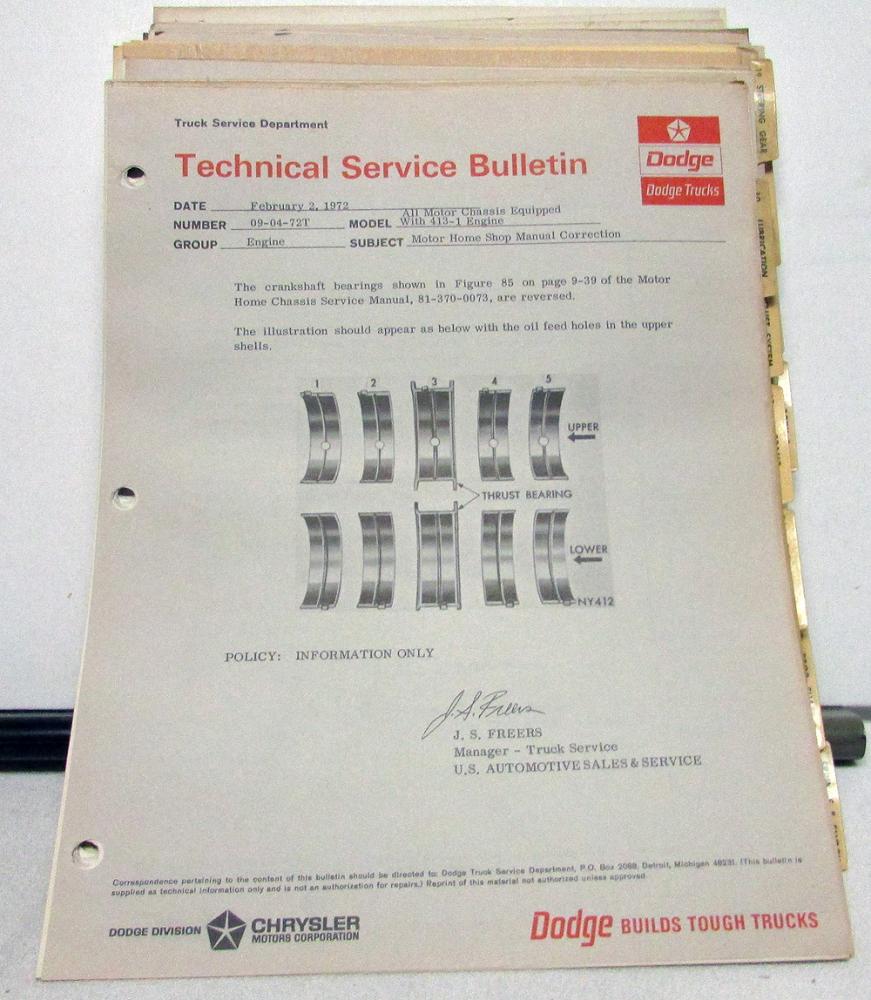 1969-1972 Dodge Trucks Dealer Technical Service Bulletins Set Organized ...