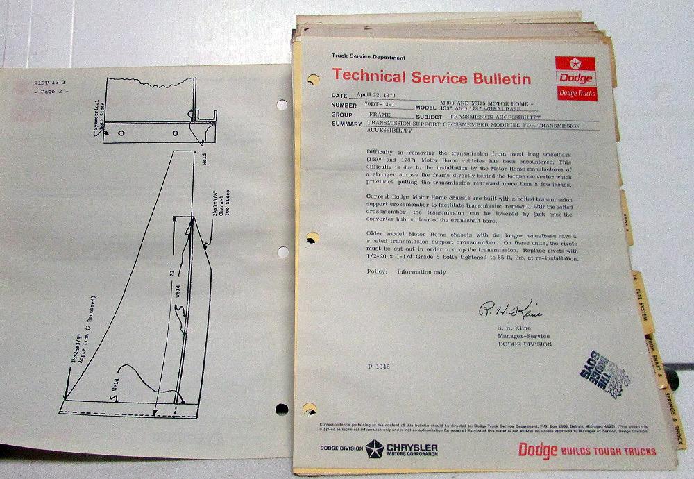 1969-1972 Dodge Trucks Dealer Technical Service Bulletins Set Organized ...
