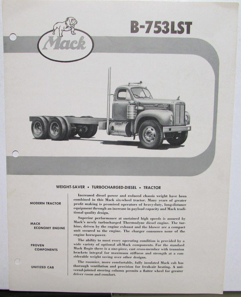 1959 Mack Trucks Model B 753 LST Diagram Dimensions Sales Brochure Original