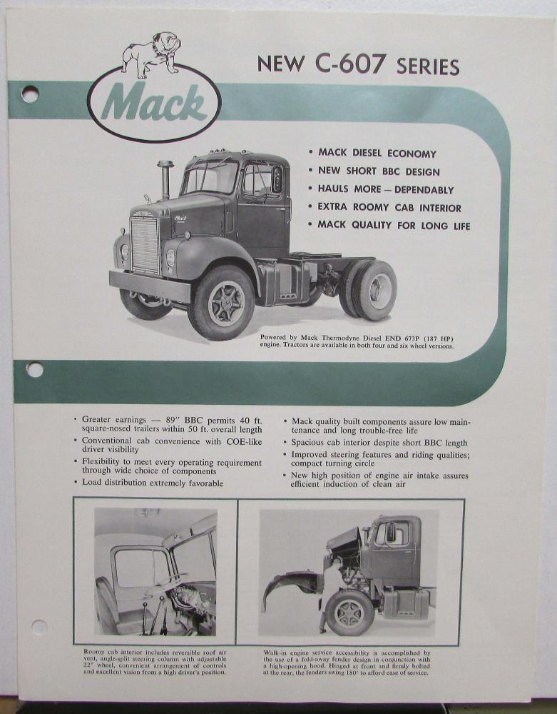 1963 Mack Trucks Model C 607 Series Diagram Dimensions Sales Brochure ...