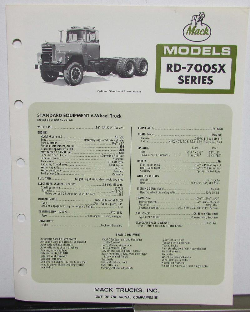 1972 Mack Truck Model RD 700SX Series Diagrams Dimensions Sale Brochure 1972-mack-truck-model-rd-700sx-series-diagrams-dimensions-sale-brochure
