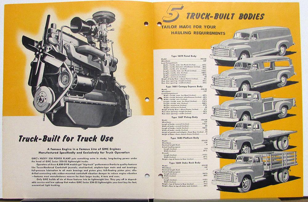 1952 1953 GMC 250 22 Series Truck Husky 228 Engine Sale Brochure Folder ...