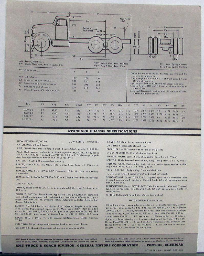 1955 GMC DW & DMW 950-67 Diesel Truck Sales Sales Brochure Data Sheet ...