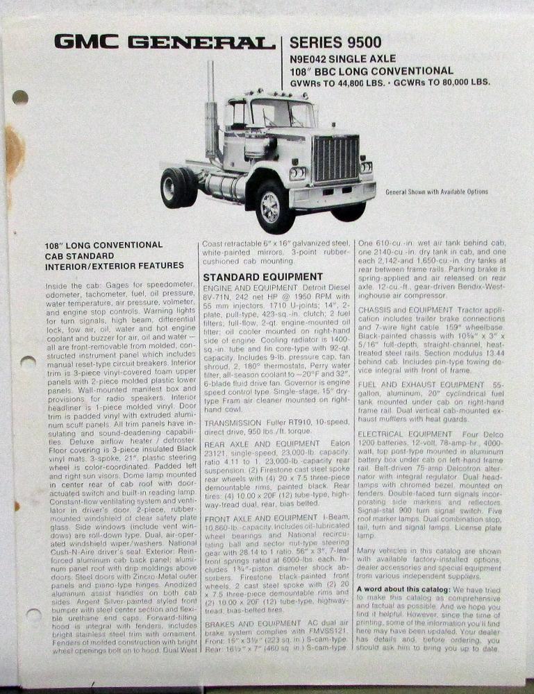 1979 GMC General Series 9500 N9E042 Truck Features Equipment Folder ...