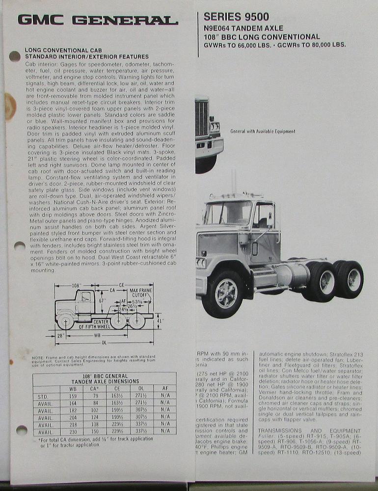 1979 GMC General Series 9500 N9E064 Truck Features Equipment Folder ...