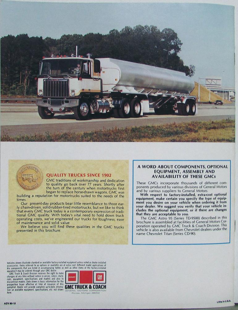 1980 GMC Astro 95 Comprehensive and Factual Sales Brochure Catalog Original