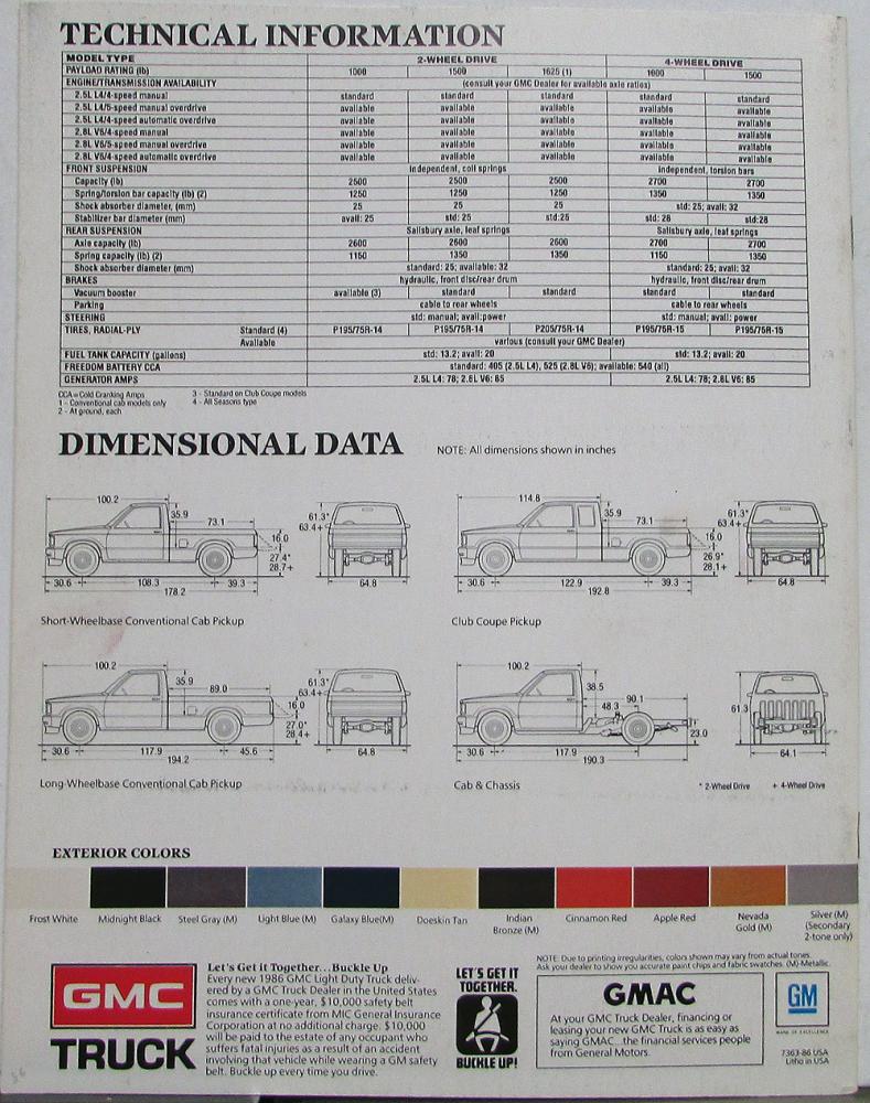 1986 GMC S15 Pickup Truck Gypsy Sierra Club Coupe 4WD Cab/Chassis Sales ...