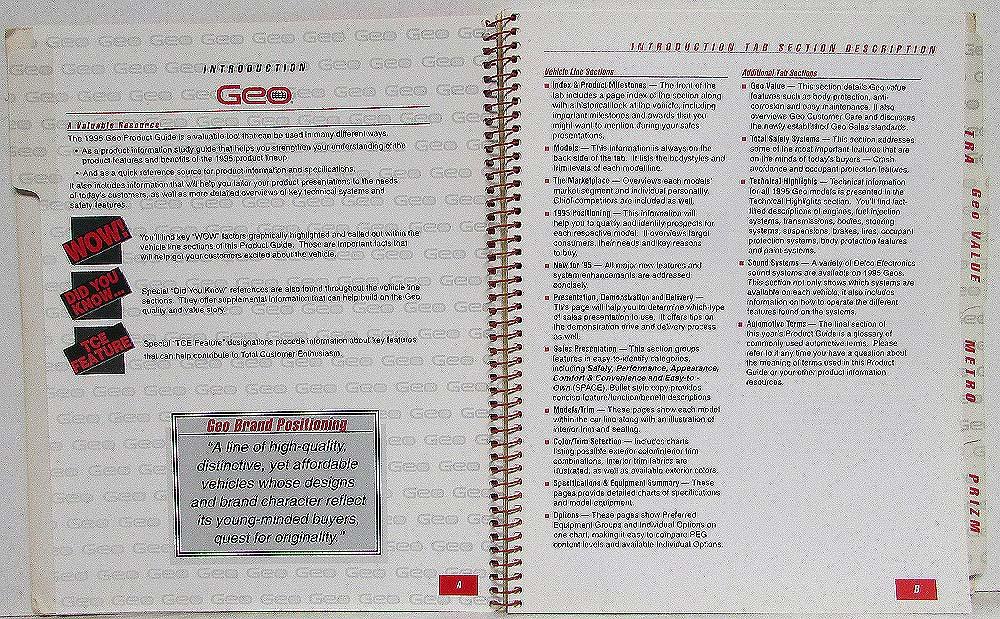 1995 Geo Product Guide Reference Data Book