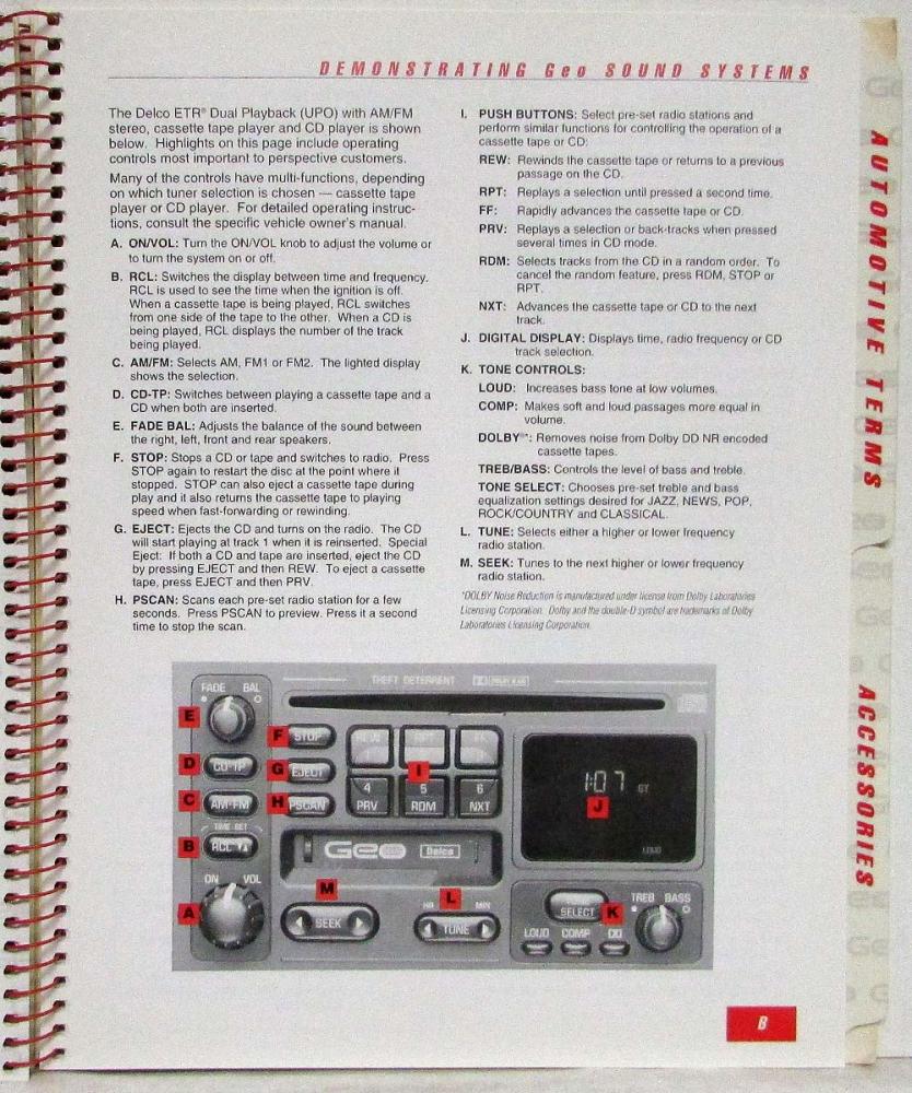 1995 Geo Product Guide Reference Data Book